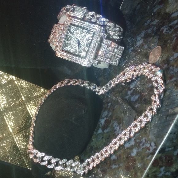 Accessories | Set Import Lab Diamond Cuban Link 18 In Chain Bracelet ...